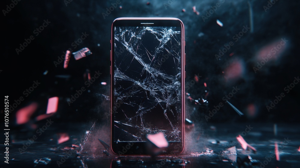 Fractured phone screen with broke vertical lines, intense glitch effect ...