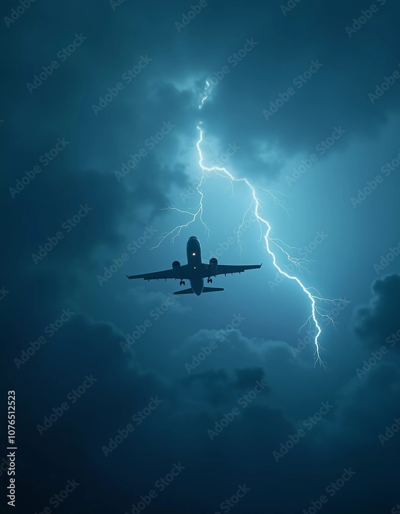 The aircraft encounters a severe thunderstorm, surrounded by dark ...