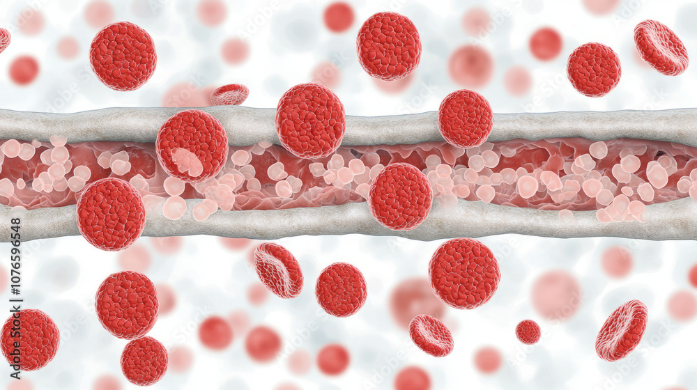 Red blood cells flowing through blood vessel, showcasing circulation ...