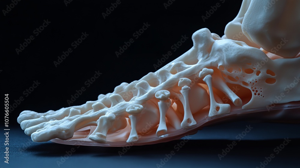 An anatomical model of human foot bones fitted with an orthopedic ...