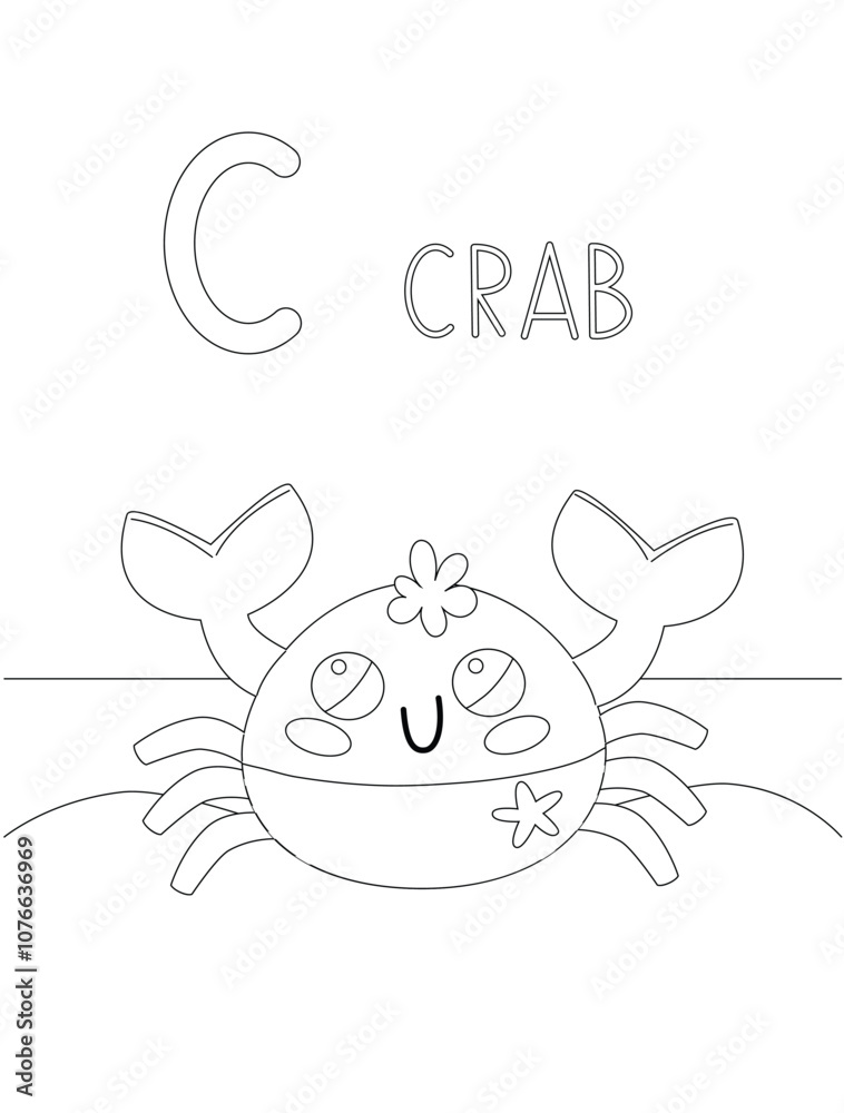 Animal Alphabet Letter C crab. Trace and color crab for kindergarten ...
