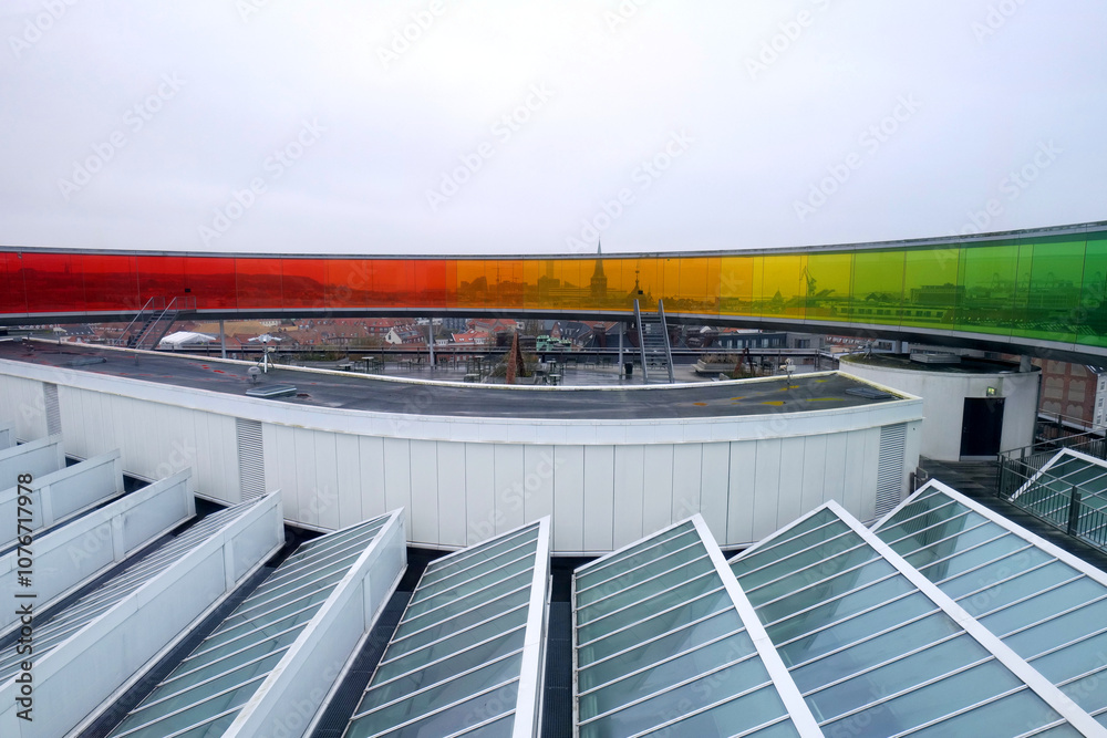 Aarhus, Denmark 11 06 2024 Rainbow rooftop walkway above the Aros art ...