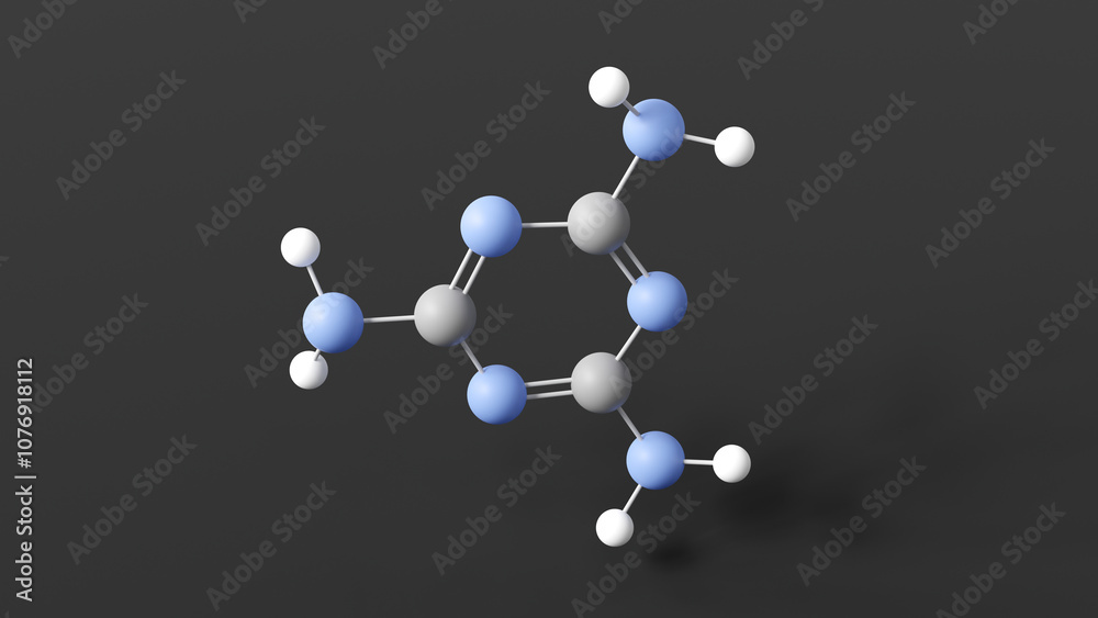 melamine molecule 3d, molecular structure, ball and stick model ...