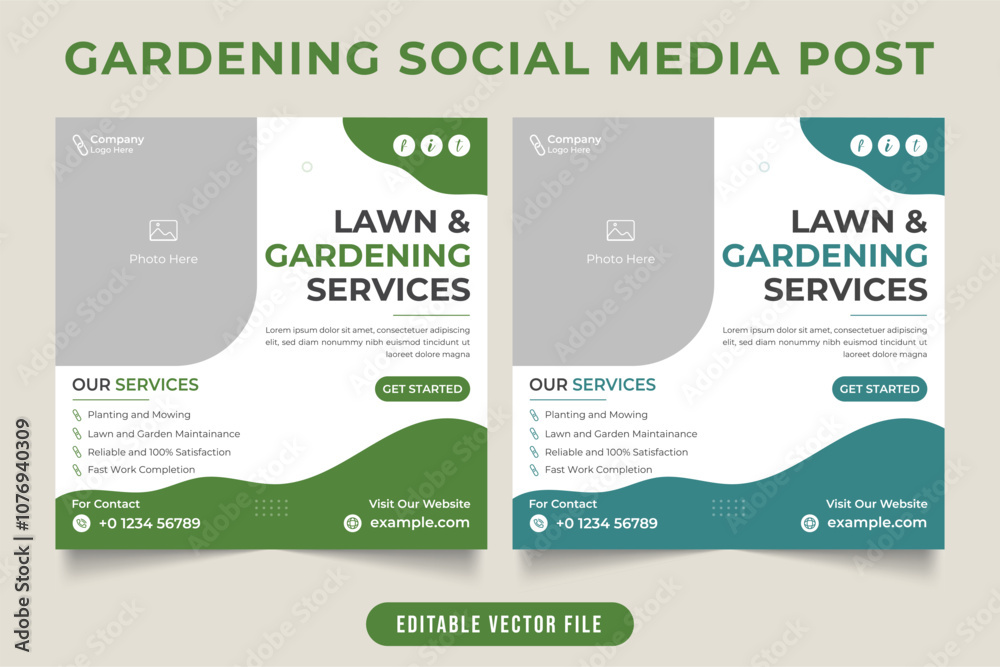 Lawn and Gardening social media post template with a photo placeholder ...
