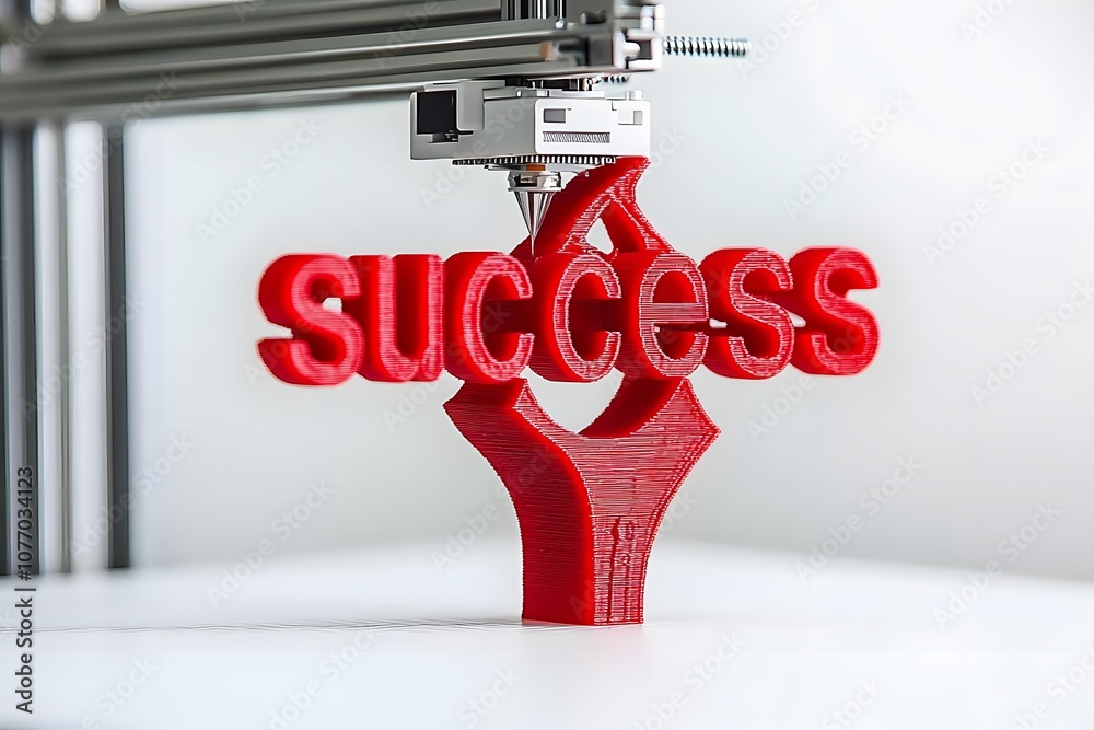 3D printer printing red ‘3D Text’ with ‘Success’ – Representing ...