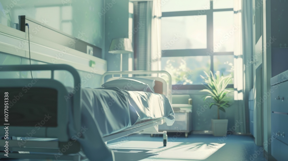 Empty hospital room background. Medical clinic ward backdrop with ...