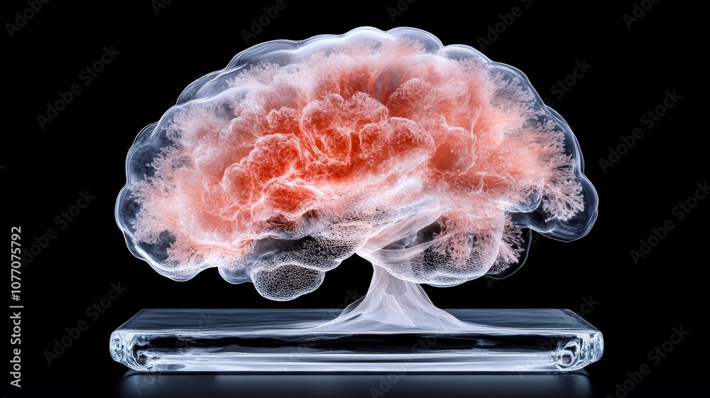 Detailed 3d rendering of a human brain model with highlighted red area ...