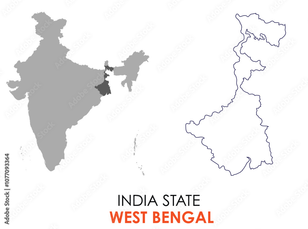 West Bengal map of Indian state. Kolkata map vector illustration. Wet ...