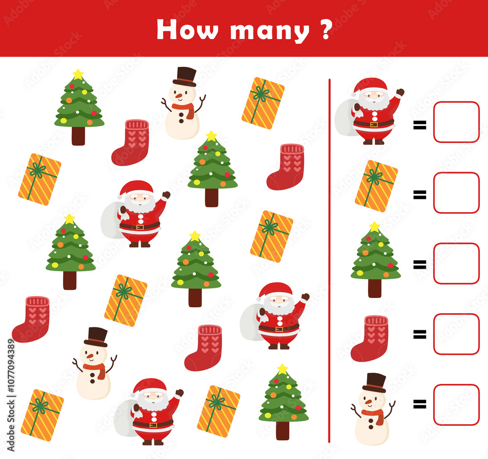 Christmas activity sheet. Counting educational children game. Math kids ...