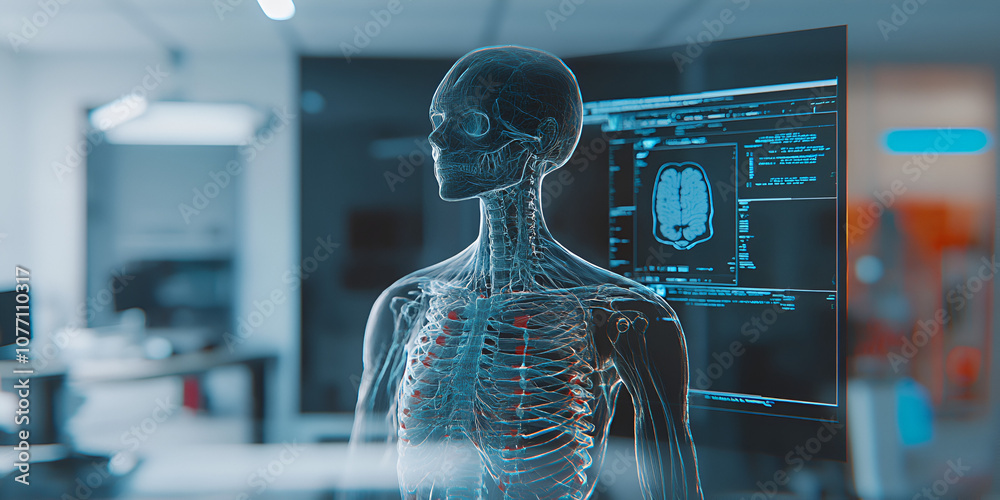 Medical Hologram: Futuristic Anatomy Projection. A transparent 3D ...