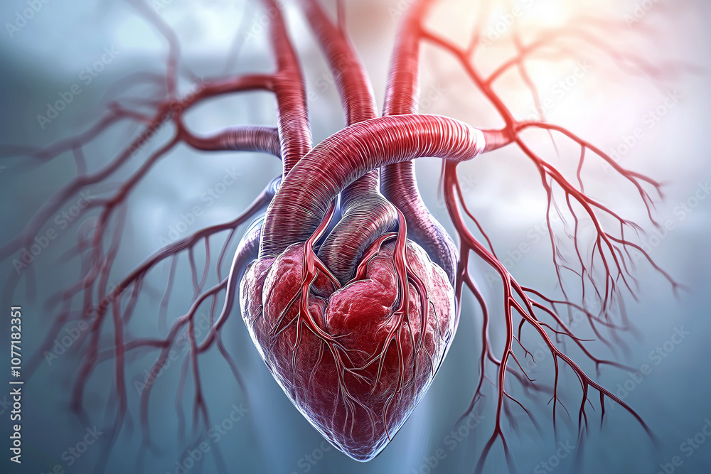 Graphic image of the cardiovascular system with a focus on narrowed ...