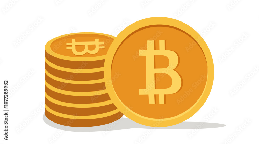 Stack of Bitcoin coins in clean vector style on white background ...
