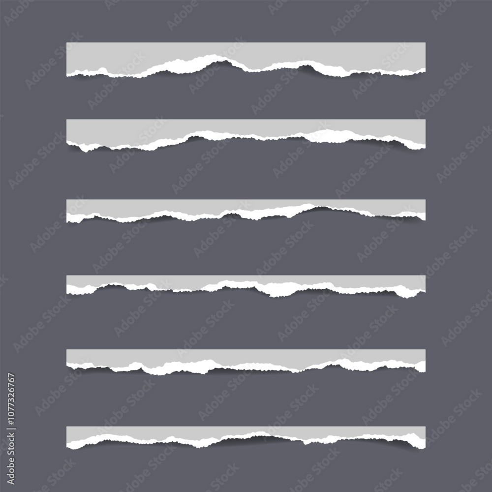 Ripped edge paper Rectangle fragments Set. Realistic paper stripes for ...