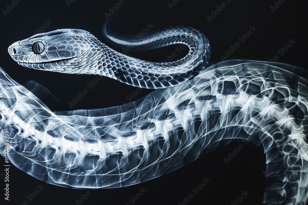 X-Ray of Snake Revealing Vertebral Column and Internal Organs for Educational Purposes Stock ...