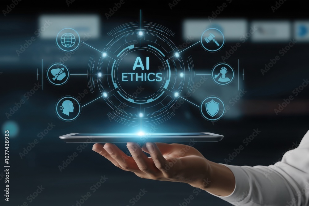 AI ethics and law in artificial intelligence governance. Icons related ... AI ethics and law in artificial intelligence governance. Icons related ...