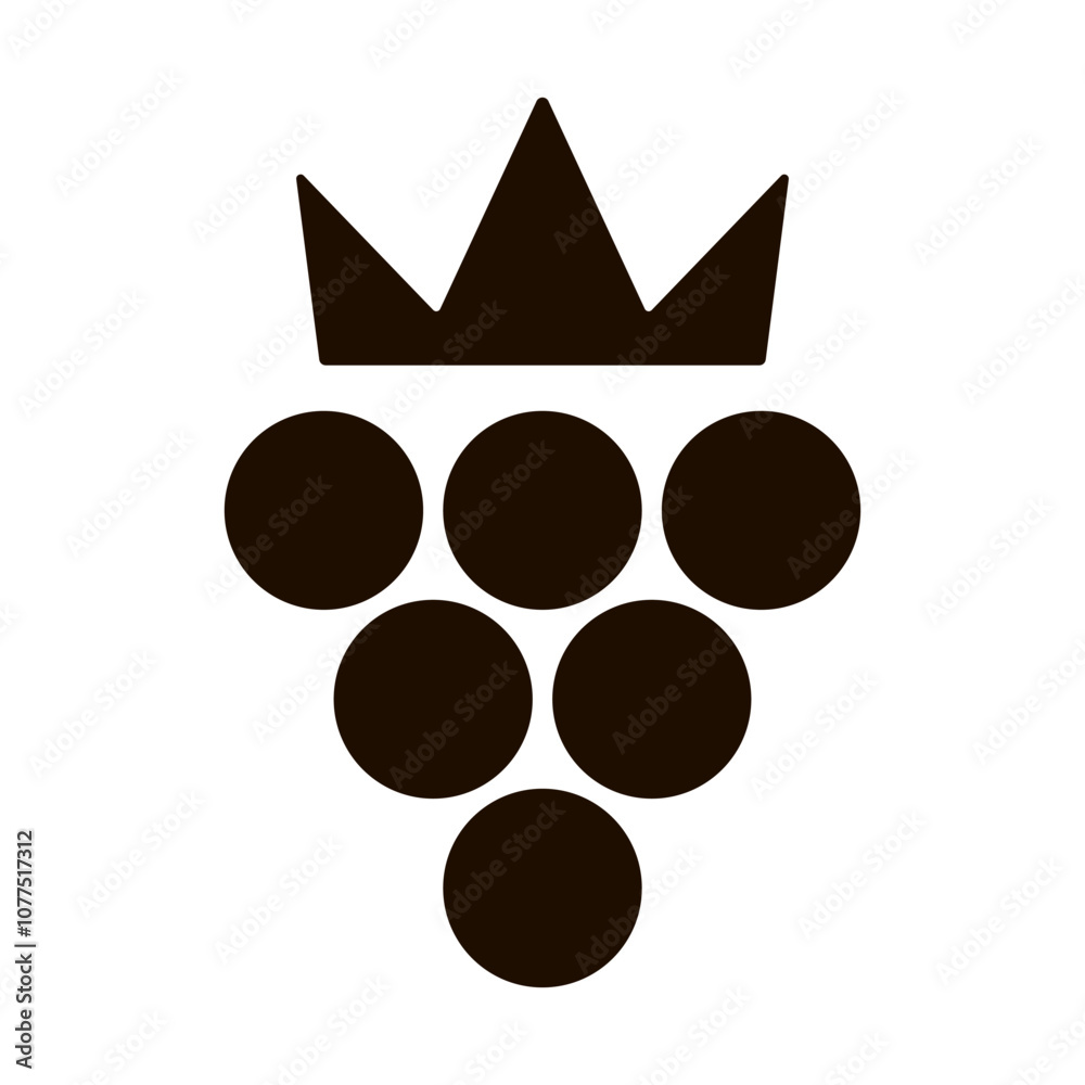 Black grape icons. Bunch of grapes with crown icon for food apps and ...