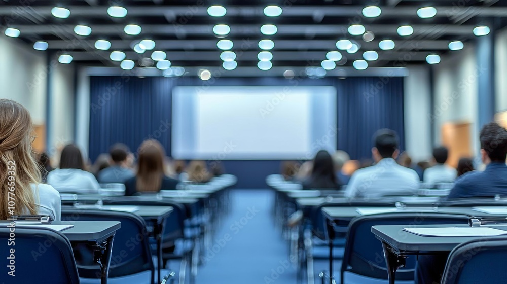 Blurred soft of seminar room for background filled with people ...