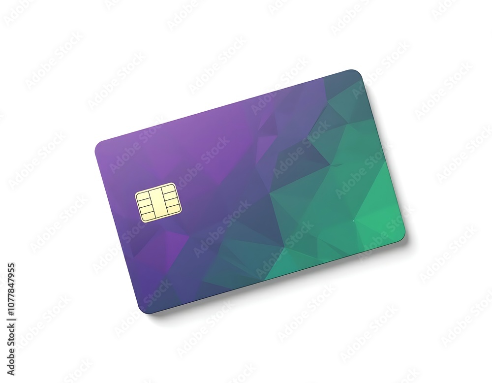 Blank credit card mockup in purple and green geometric pattern with ...