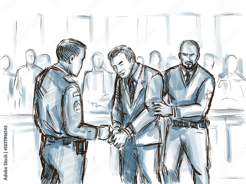 Pastel pencil pen and ink sketch illustration of an convicted defendant ...