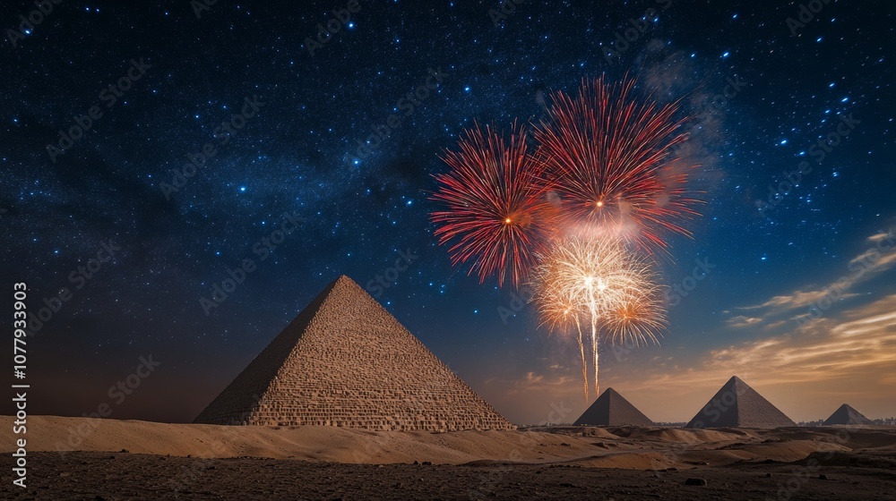 Majestic Fireworks Display above Egyptâ€™s Iconic Pyramids of Giza with ...