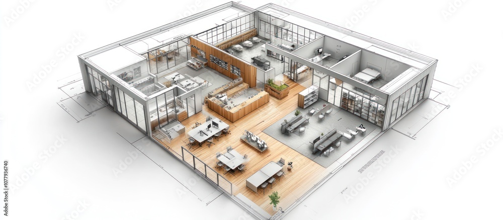 3D isometric floor plan of a modern office building. Stock Illustration ...
