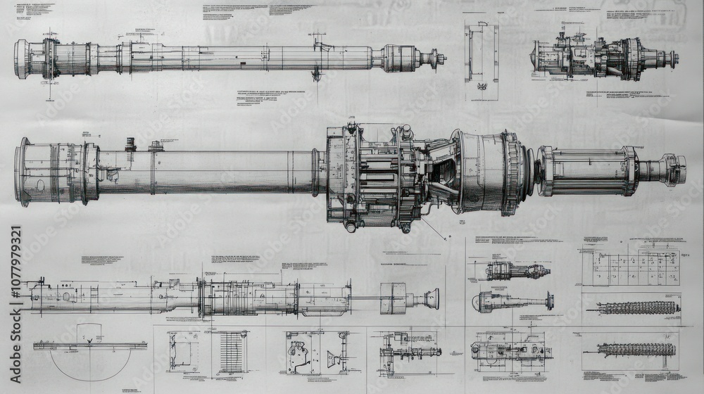 Blueprint of a battleships anti-submarine warfare system, showing sonar ...