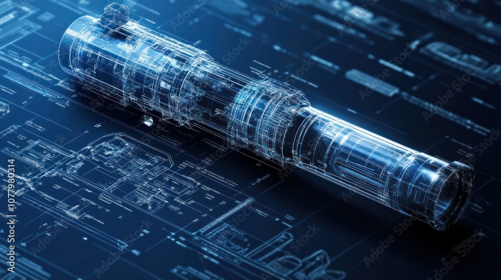 Blueprint of a guns muzzle brake and flash suppressor, photorealistic ...