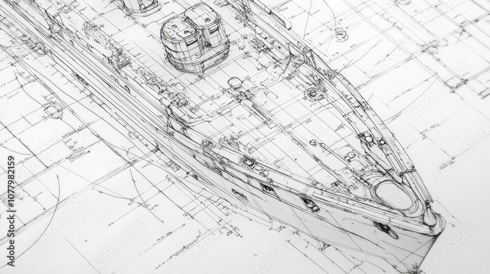 Close-up blueprint of a battleships hull plating system, showing the ...