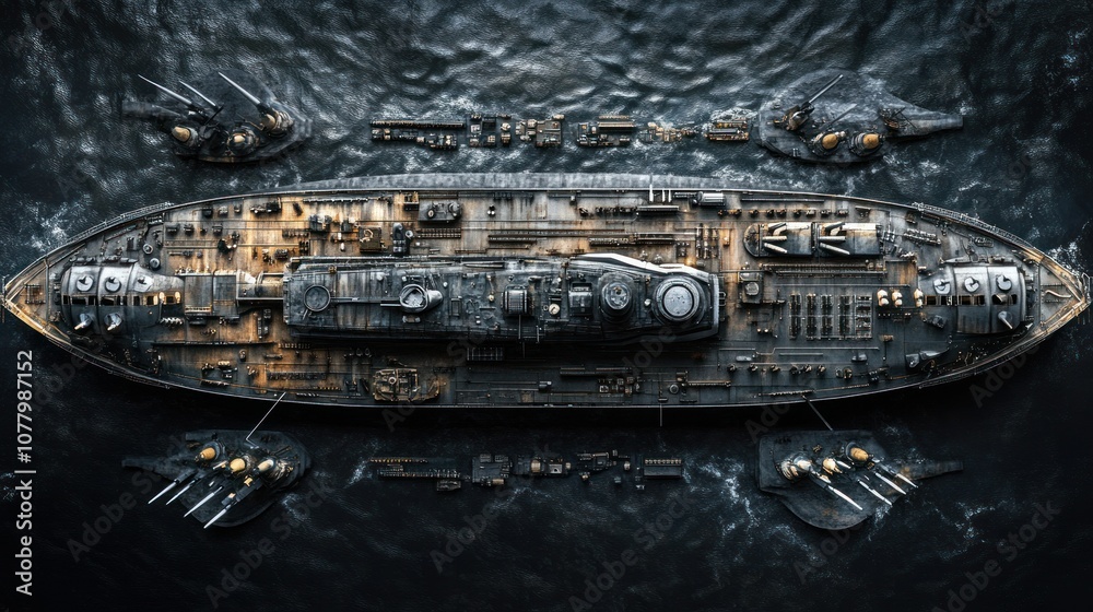 Detailed photorealistic rendering of a battleships hull, highlighting ...