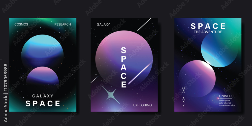 Planet and galaxy Space card vector set. Solar system with galaxy ...