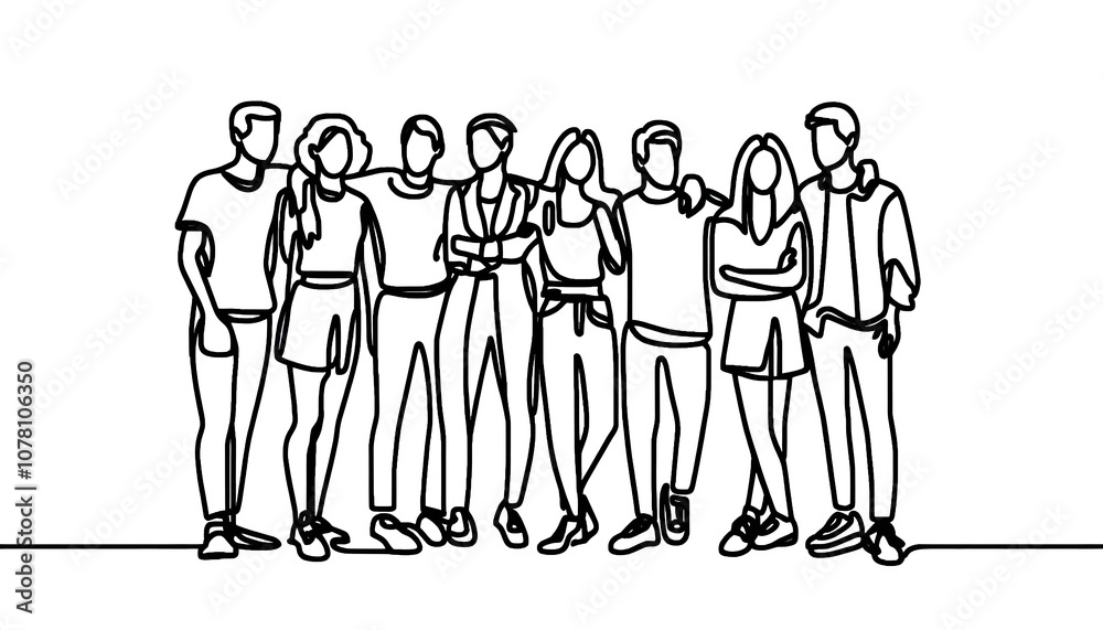 Simple one line drawing group of friends standing together ...
