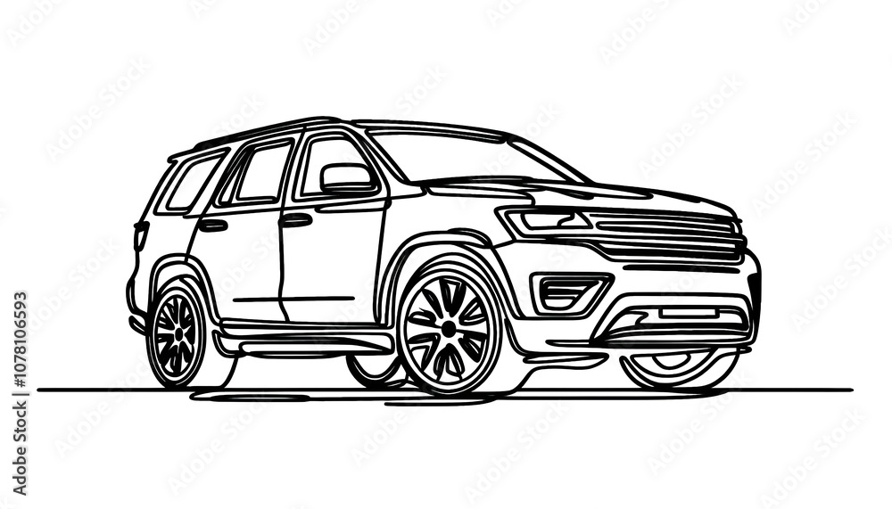 Simple one line drawing of a Big Car . Transparent background png file ...