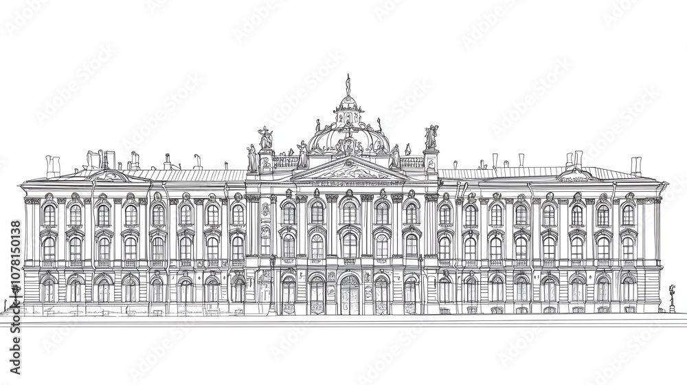 Winter palace and the hermitage museum in saint petersburg russia, line ...