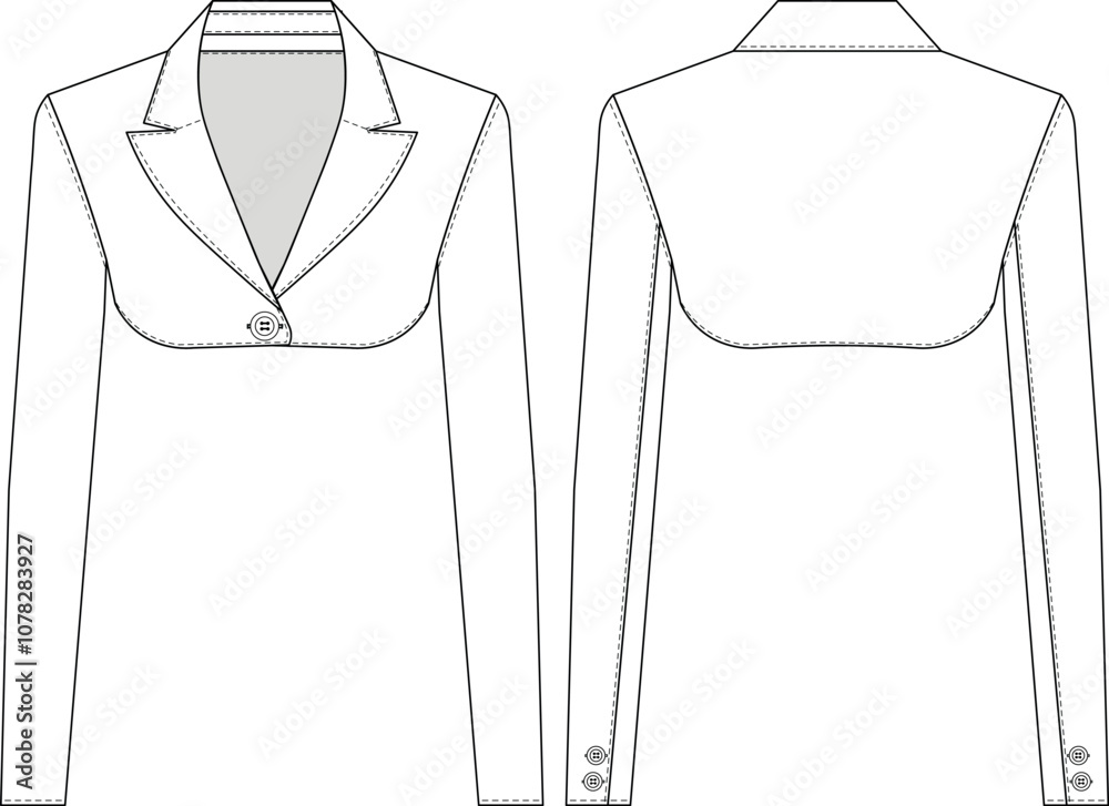 collared buttoned long sleeve cropped crop jacket template technical ...