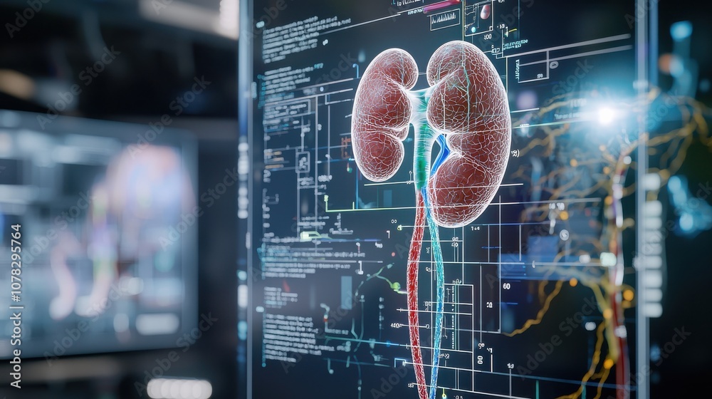 Anatomy chart of the human urinary system with focus on the kidneys and ...