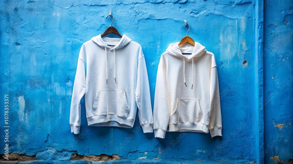 Two White Hoodies Hanging on a Blue Wall - A Minimalist Still Life that ...