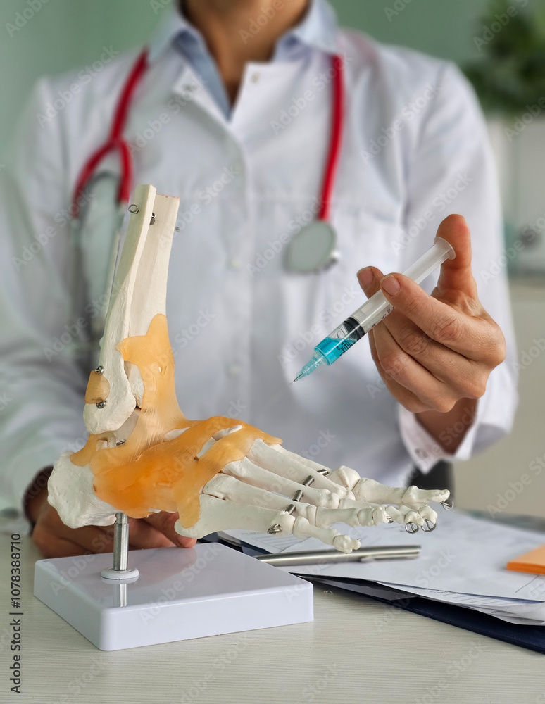 Medical ganglion foot cyst with bones and doctor injection. Large ...
