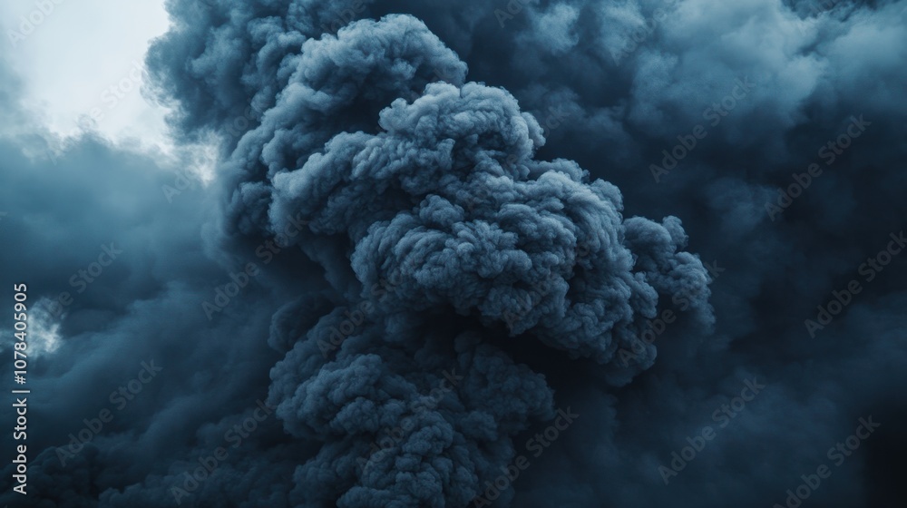 Thick black smoke plumes swirling with soft edges, creating an ominous ...