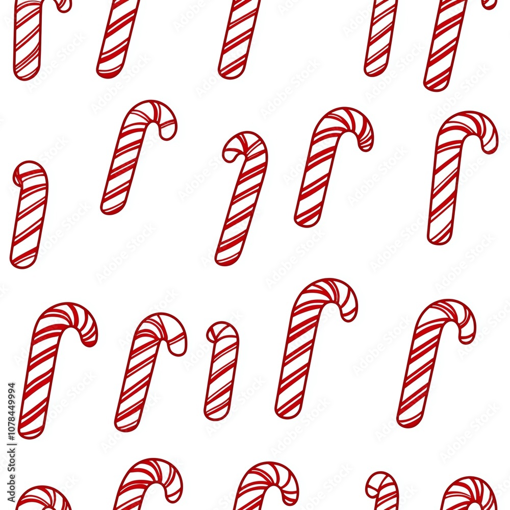 Seamless pattern of minimal line art candy canes on white background ...