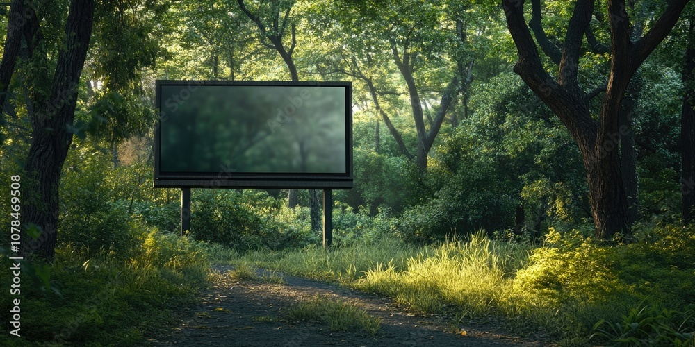 A mockup of a digital billboard is placed within a forest setting ...