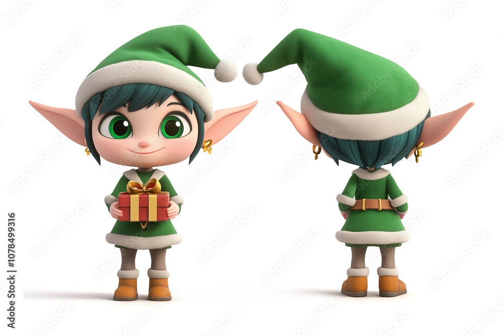 Elf Toy Model: A 3D cartoon elf with a mischievous grin, dressed in ...