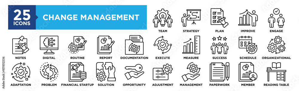 Change Management icon collection set. Containing design Team, Strategy ...
