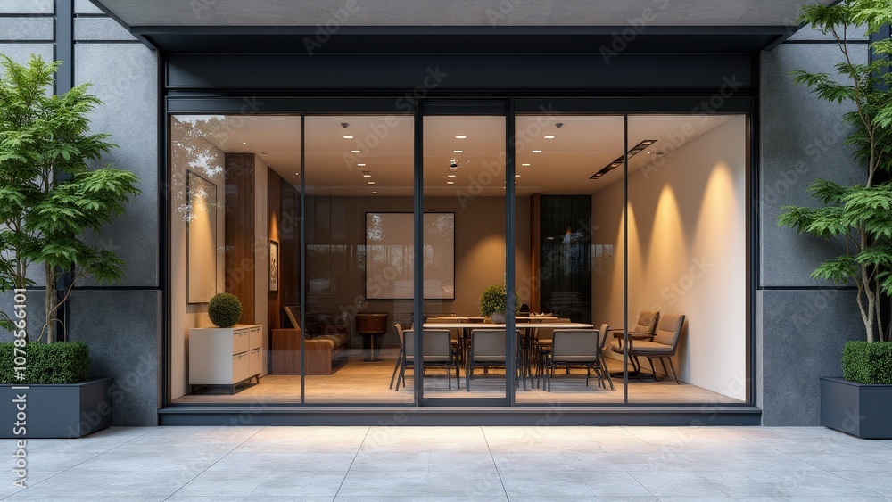 Coffee shop storefront mockup with a clean, blank sign area, ideal for ...