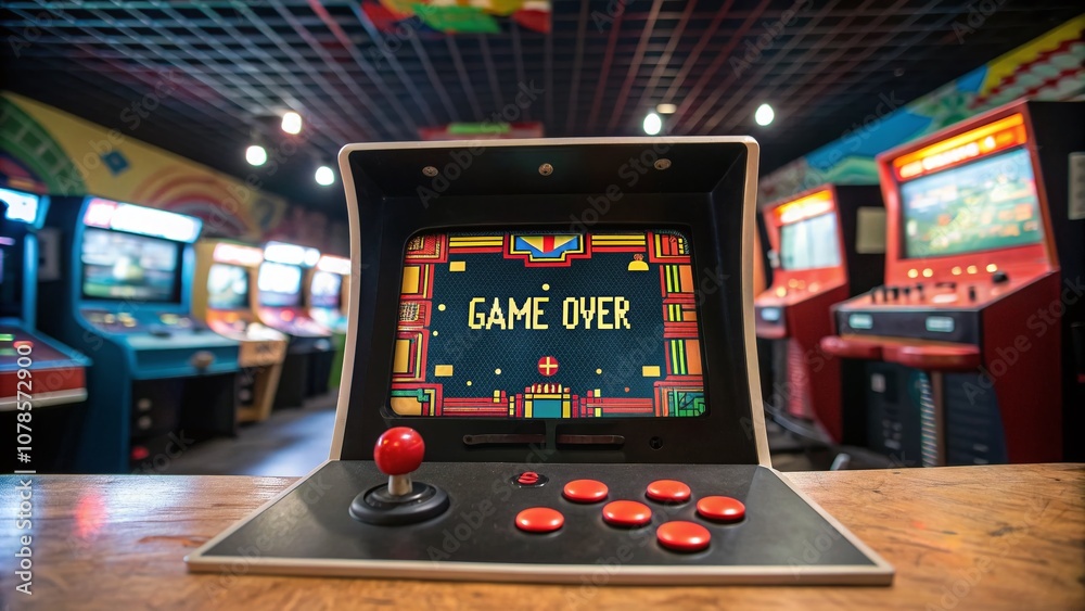 Retro Arcade Game Over Screen Design with Monitor Console - Vintage ...