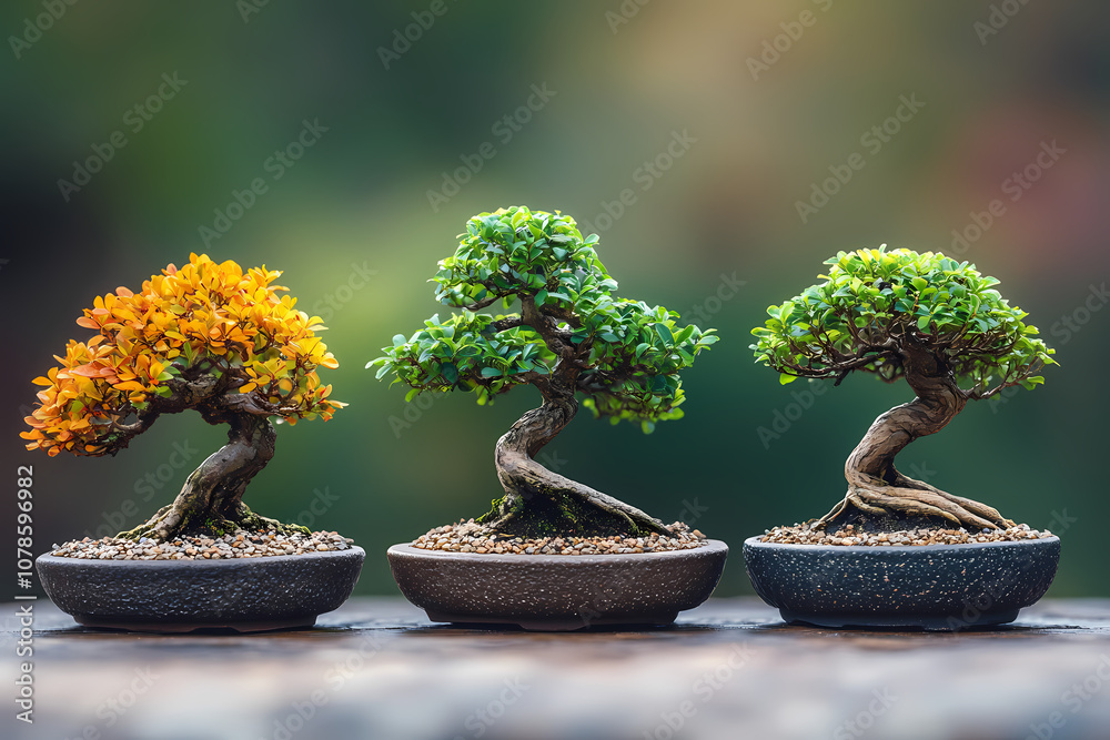 Bonsai,An arrangement of bonsai trees at different stages of ...