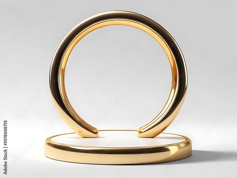 White 3d pedestal background with Golden Glass Ring Frame for cosmetic ...