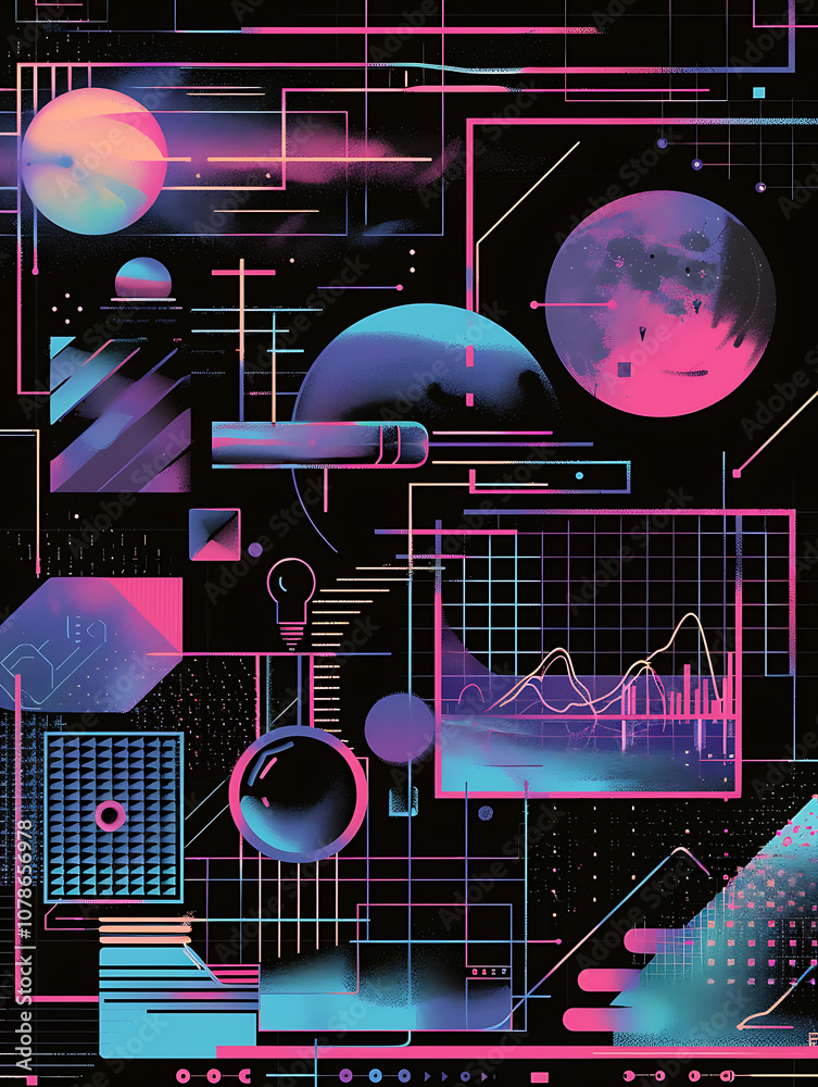 techno rave poster, futuristic, trippy, techno, rave, ui digital ...