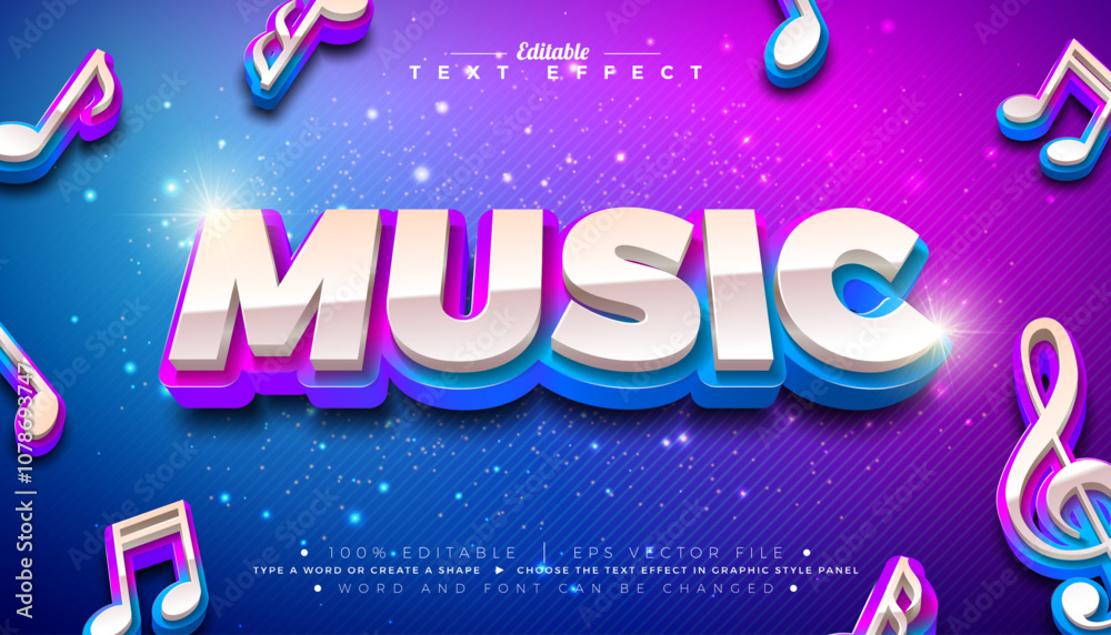 Music 3D Text Effect Design Editable and Scalable Vector Graphic Style Effect with Blue and ...