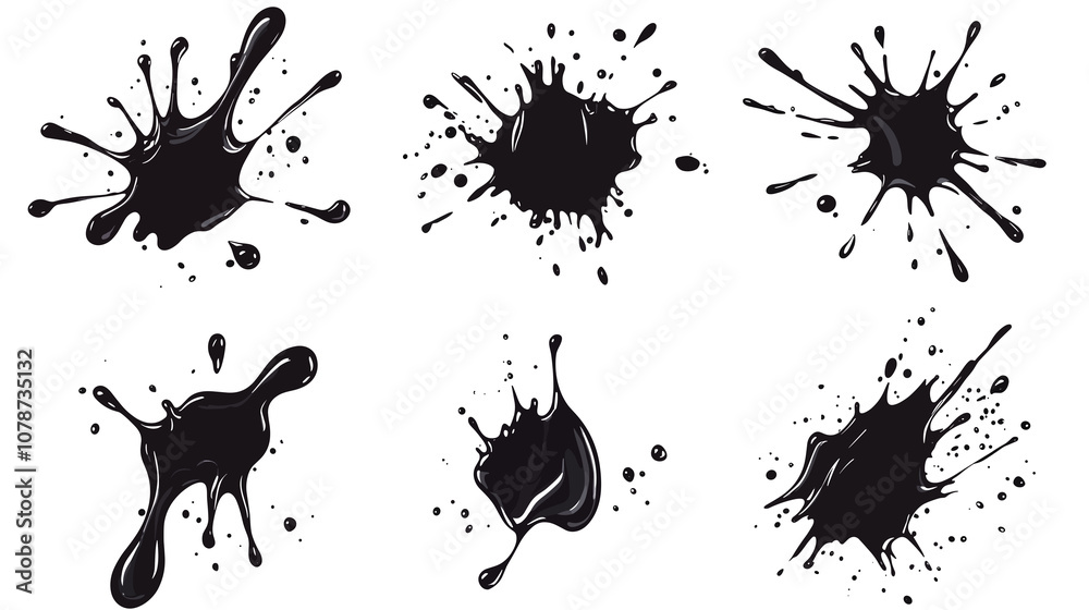 Blotter spots, liquid paint drip drop splash and ink splatter Ink drops ...