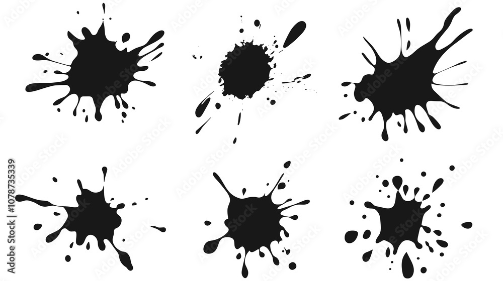 Blotter spots, liquid paint drip drop splash and ink splatter Ink drops ...